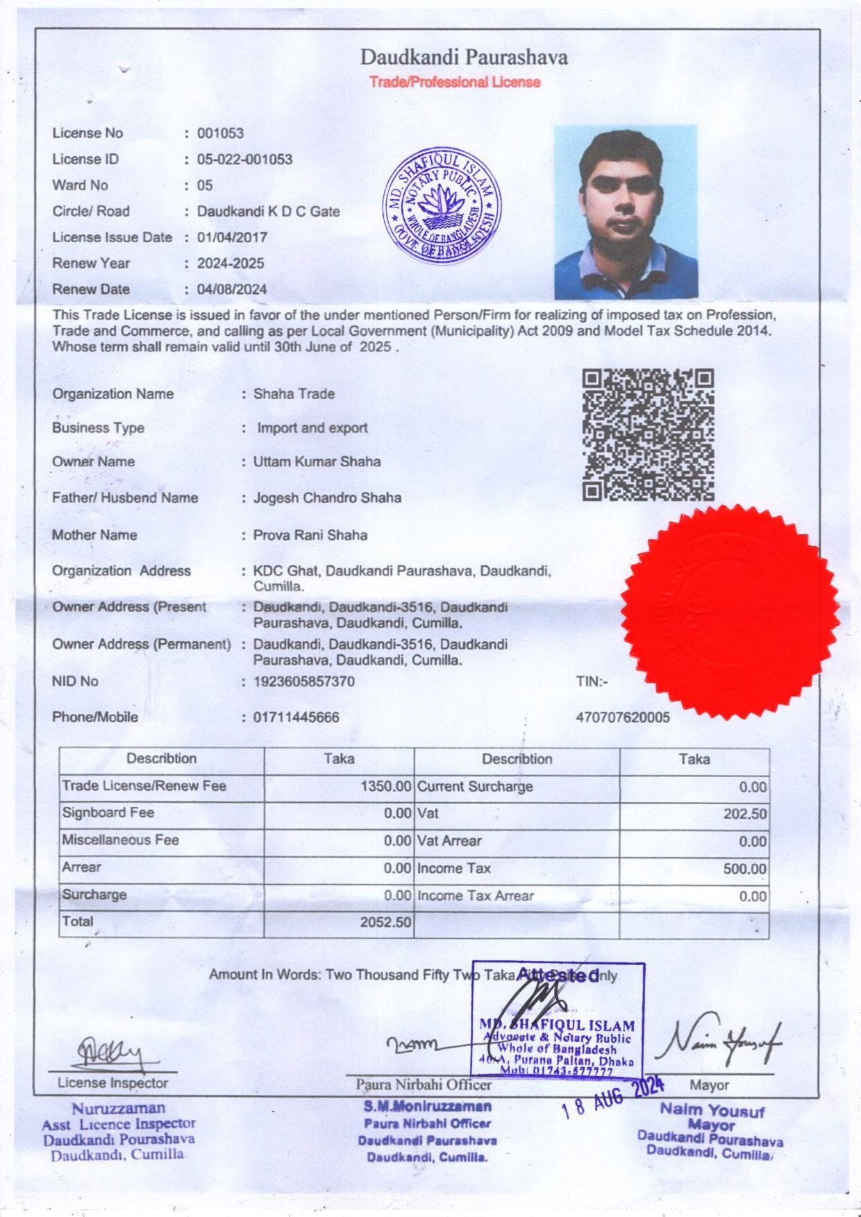 Certificate - Shaha Trade